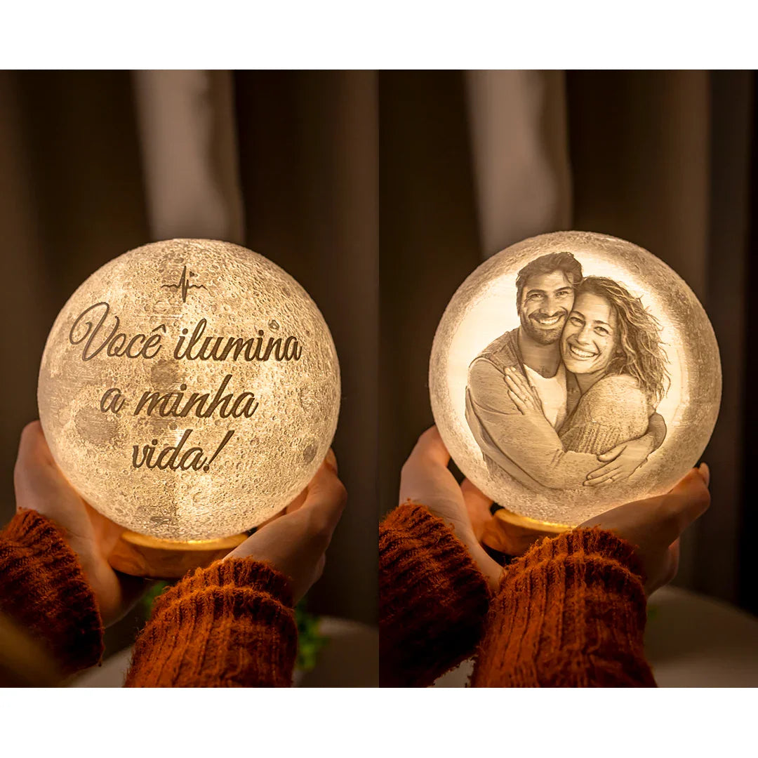 Luminária de Lua 3D com Foto e Frase | Presente Personalizado – Sentim